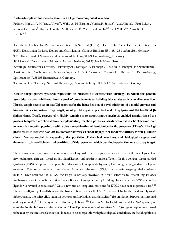 (PDF) Protein-Templated Hit Identification via an Ugi Four-Component ...