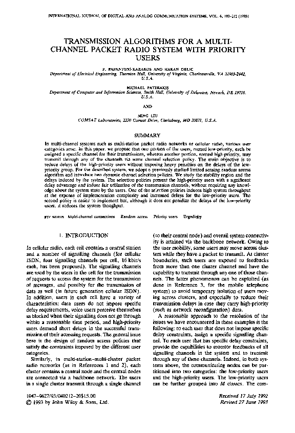 (PDF) Transmission algorithms for a multi-channel packet radio system with priority users ...
