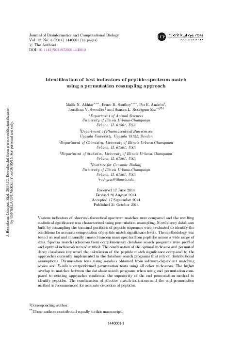 (PDF) Identification of best indicators of peptide-spectrum match using a permutation resampling ...