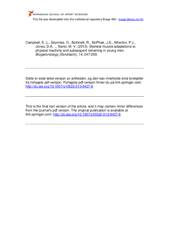 (PDF) Skeletal muscle adaptations to physical inactivity and subsequent ...