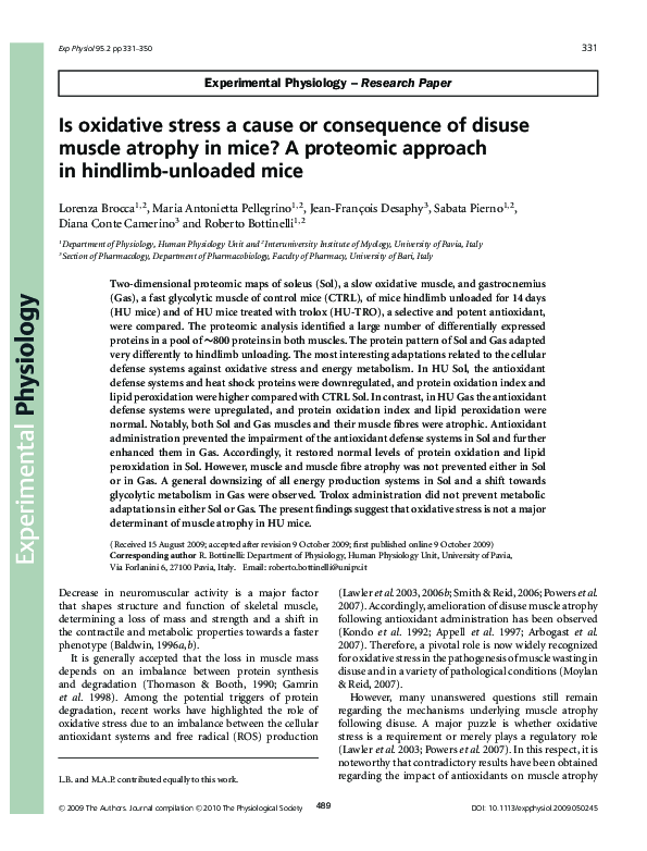 (PDF) Is oxidative stress a cause or consequence of disuse muscle ...