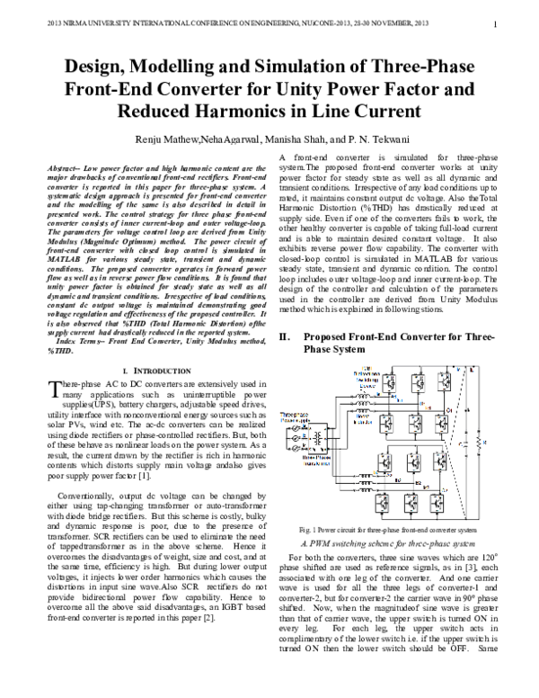 Pdf Design Modelling And Simulation Of Three Phase Front End Converter For Unity Power Factor