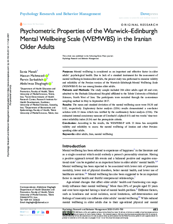 (PDF) Psychometric Properties of the Warwick–Edinburgh Mental Wellbeing ...