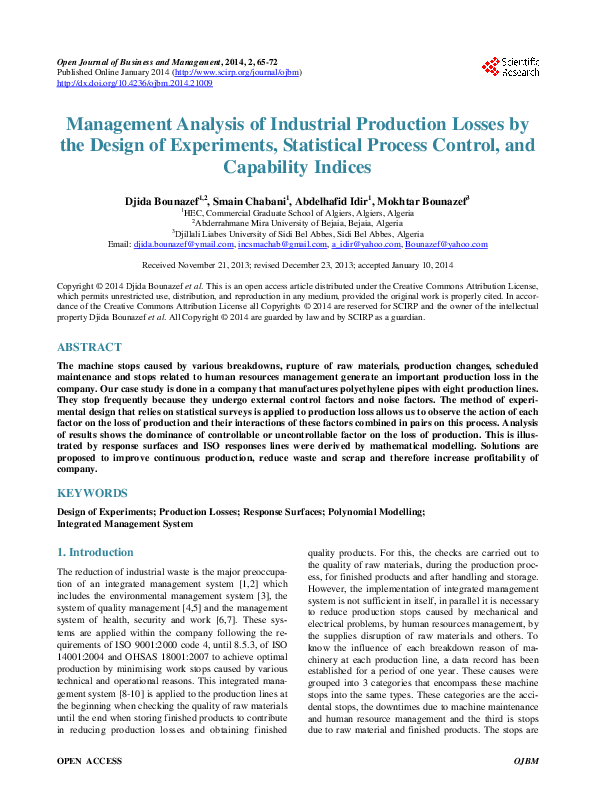 (PDF) Management Analysis of Industrial Production Losses by the Design ...