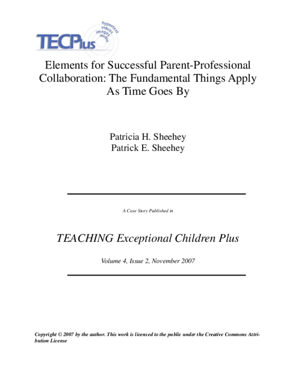 (PDF) Elements for Successful Parent-Professional Collaboration: The ...