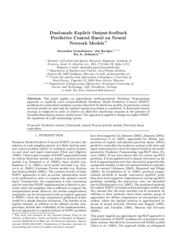 Pdf Dual Mode Explicit Output Feedback Predictive Control Based On Neural Network Models Jus