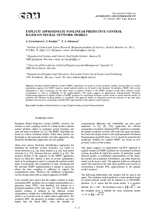 Pdf Explicit Approximate Nonlinear Predictive Control Based On Neural Network Models
