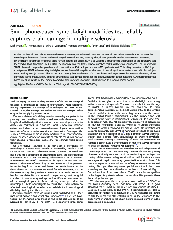 (PDF) Smartphone-based symbol-digit modalities test reliably captures ...