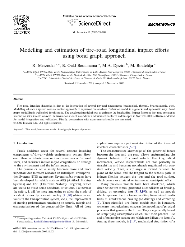 Pdf Modelling And Estimation Of Tire Road Longitudinal Impact Efforts