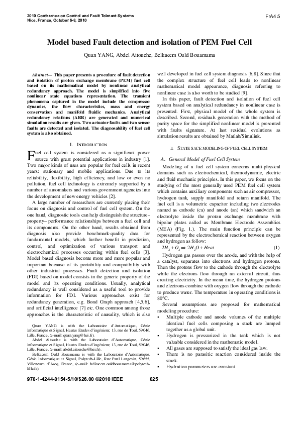 (PDF) Model based fault detection and isolation of PEM fuel cell