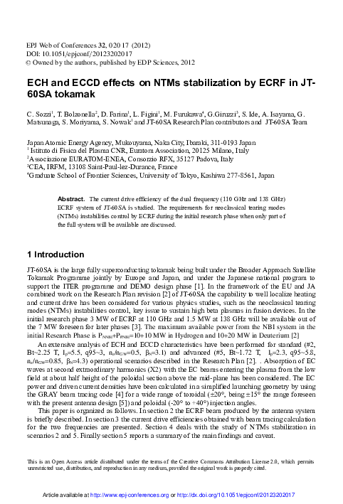 (PDF) ECH and ECCD effects on NTMs stabilization by ECRF in JT-60SA ...