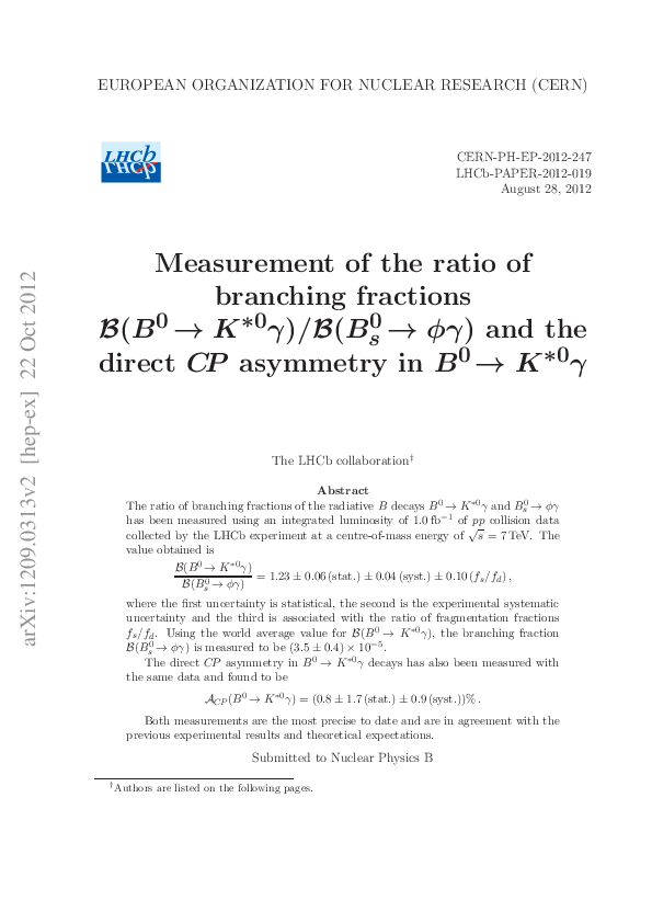 (PDF) Measurement of the ratio of branching fractions and the direct CP asymmetry in