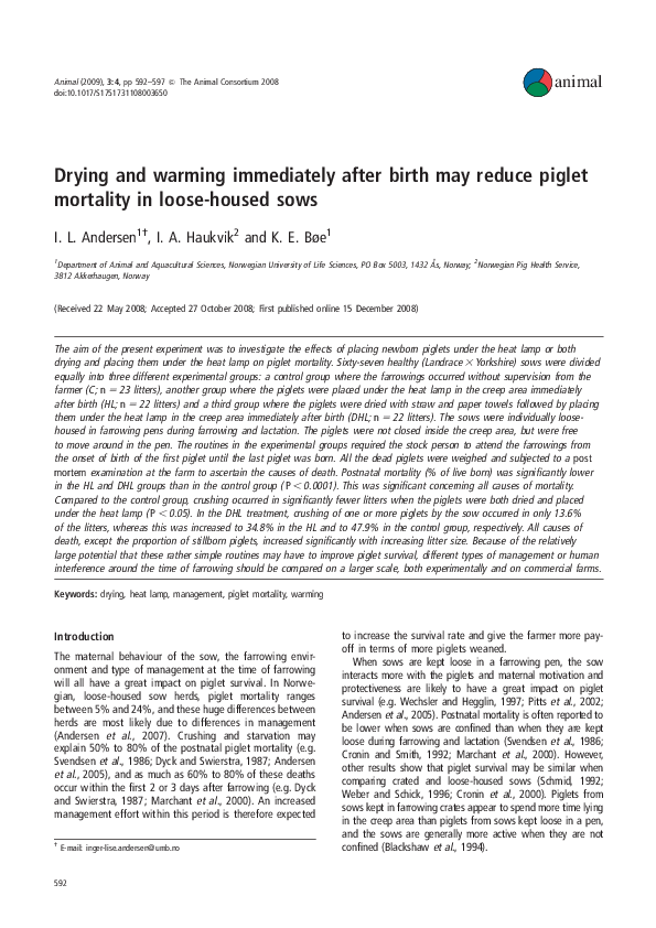 (PDF) Drying and warming immediately after birth may reduce piglet ...