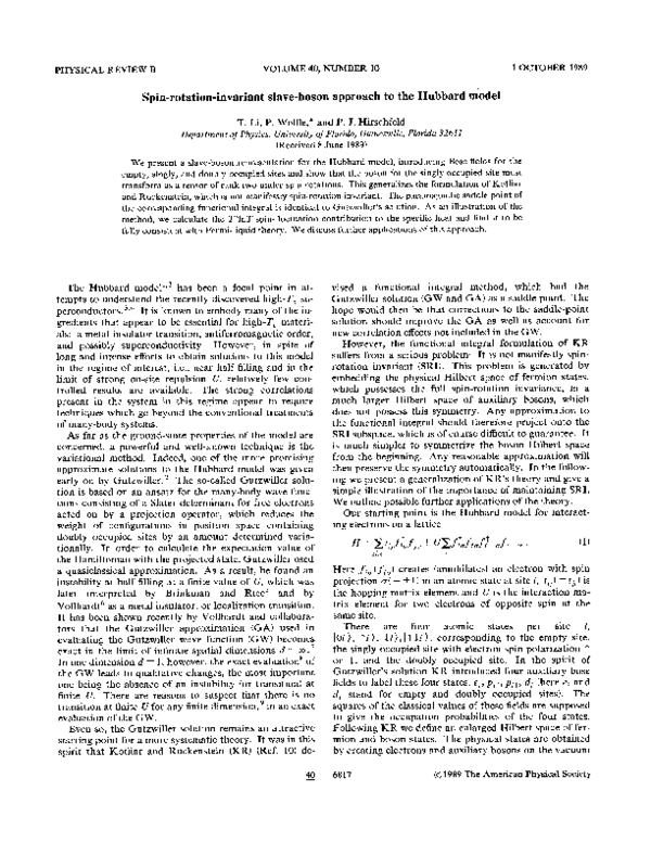 (PDF) Spin-rotation-invariant slave-boson approach to the Hubbard model