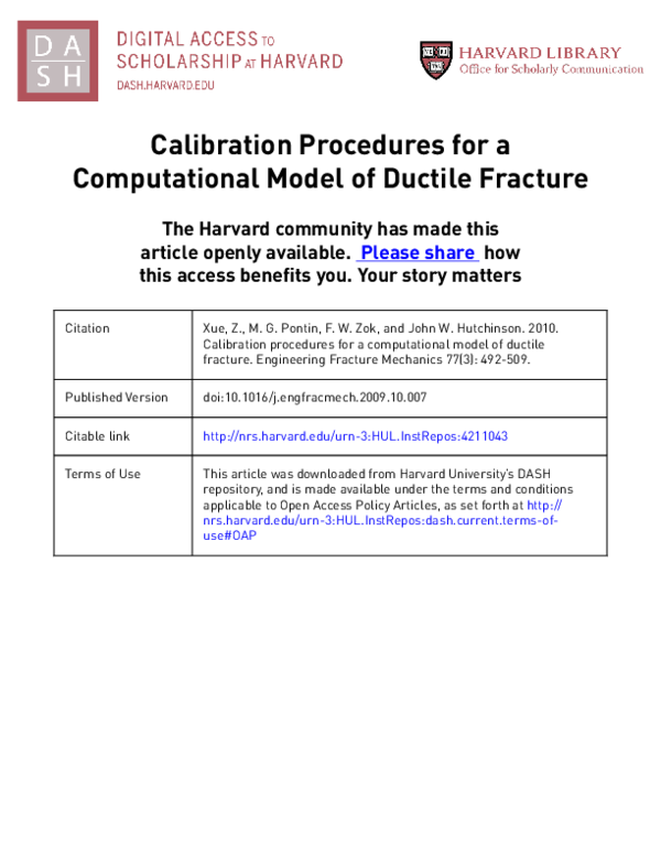 Pdf Calibration Procedures For A Computational Model Of Ductile Fracture