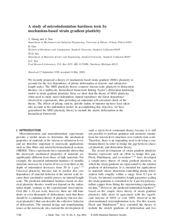 (PDF) A Study of Microindentation Hardness Tests by Mechanism-based ...