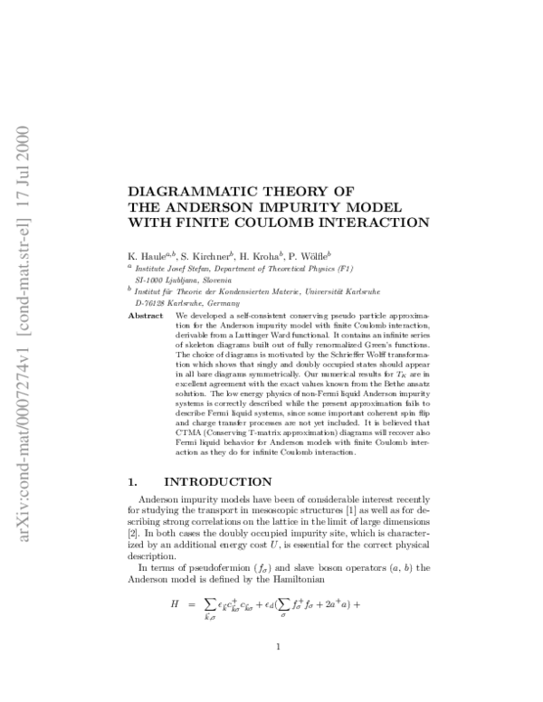 (PDF) Diagrammatic Theory of the Anderson Impurity Model with Finite ...
