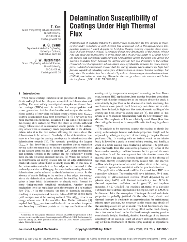 (PDF) Delamination Susceptibility of Coatings Under High Thermal Flux