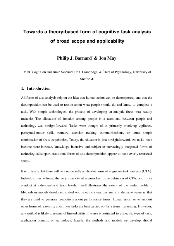 (PDF) Towards a Theory-Based Form of Cognitive Task Analysis | Philip J ...