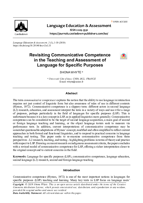 (PDF) Revisiting Communicative Competence in the Teaching and ...