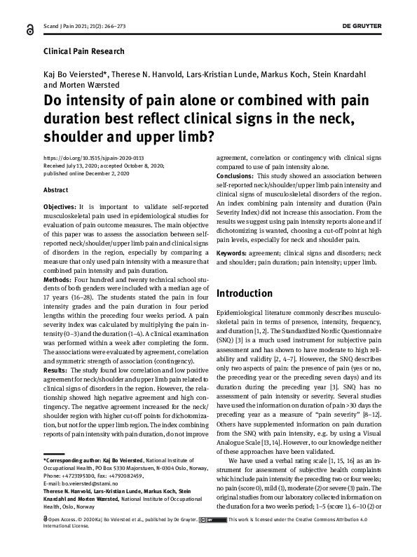 (PDF) Do intensity of pain alone or combined with pain duration best ...