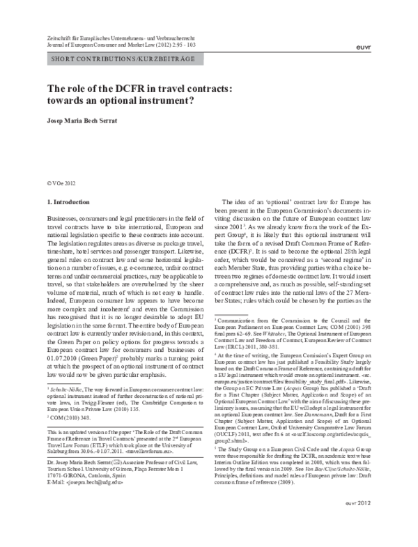 (PDF) The role of the DCFR in travel contracts: towards an optional ...