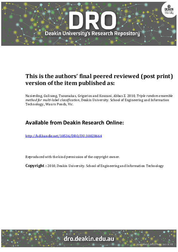 (PDF) Triple random ensemble method for multi-label classification