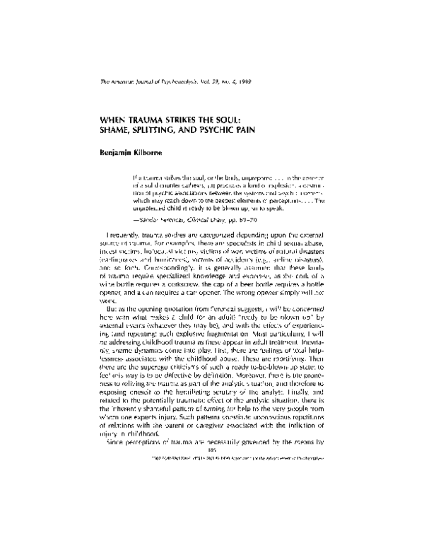 (PDF) When trauma strikes the soul: shame, splitting, and psychic pain