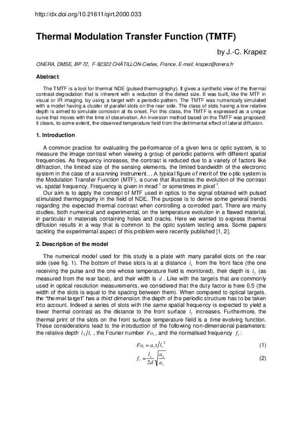(PDF) Thermal Modulation Transfer Function (TMTF)