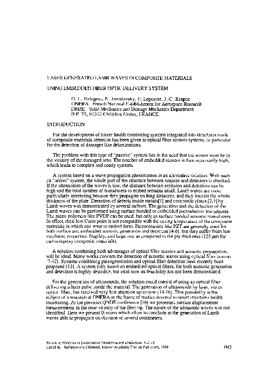Pdf Laser Generated Lamb Waves In Composite Materials Using Embedded
