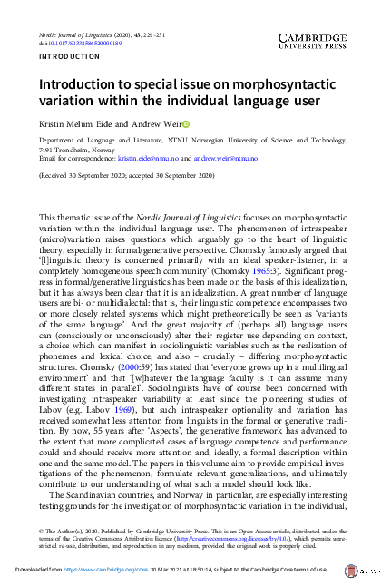 (PDF) Introduction to special issue on morphosyntactic variation within ...
