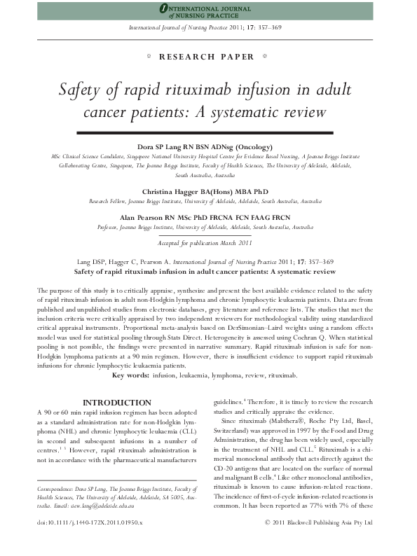 (PDF) Safety of rapid rituximab infusion in adult cancer patients: A ...