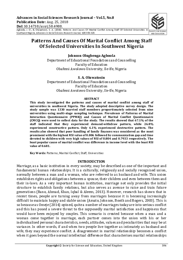 PDF Patterns And Causes Of Marital Conflict Among Staff Of Selected pdf-patterns-and-causes-of-marital-conflict-among-staff-of-selected