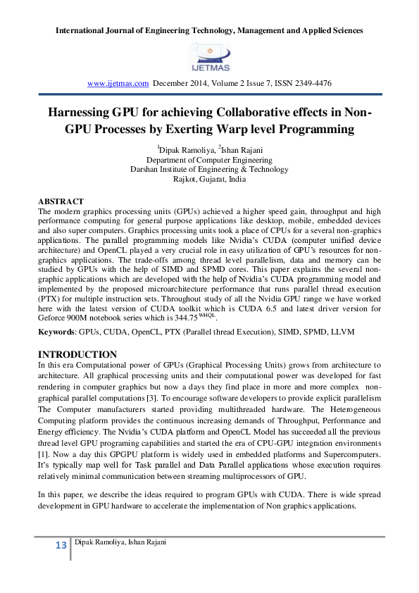 (PDF) Harnessing GPU for achieving Collaborative effects in Non-GPU Processes by Exerting Warp ...