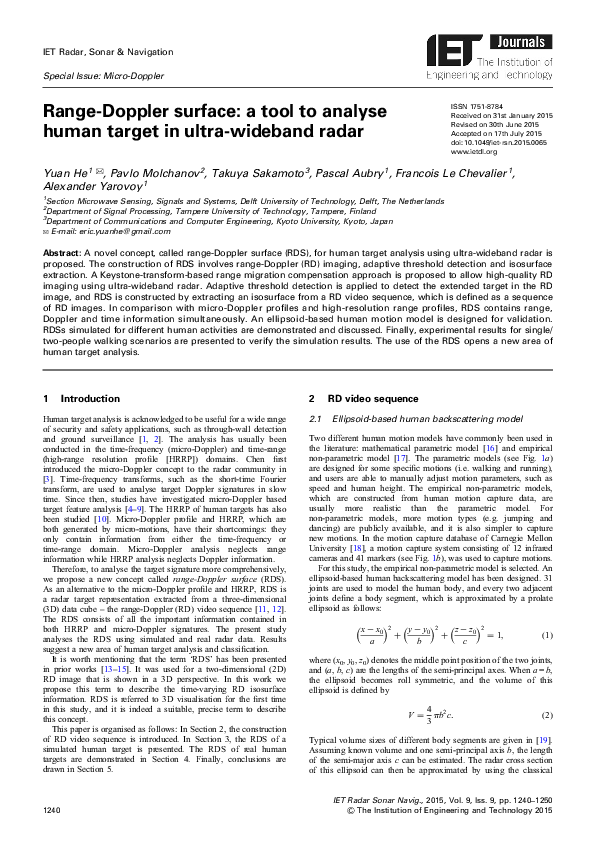 (PDF) Range-Doppler surface: a tool to analyse human target in ultra-wideband radar