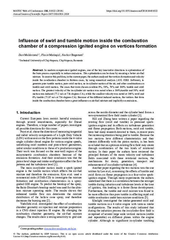 (PDF) Influence of swirl and tumble motion inside the combustion ...