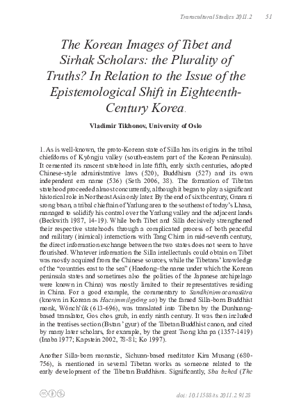 (PDF) The Korean Images of Tibet and Sirhak Scholars: the Plurality of ...