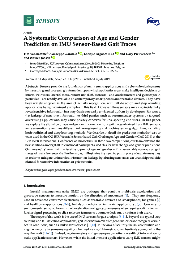 Pdf A Systematic Comparison Of Age And Gender Prediction On Imu