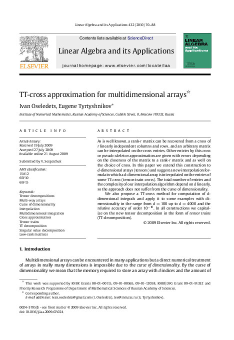 Pdf Tt Cross Approximation For Multidimensional Arrays