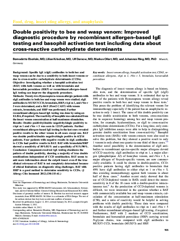 (PDF) Double positivity to bee and wasp venom: Improved diagnostic ...