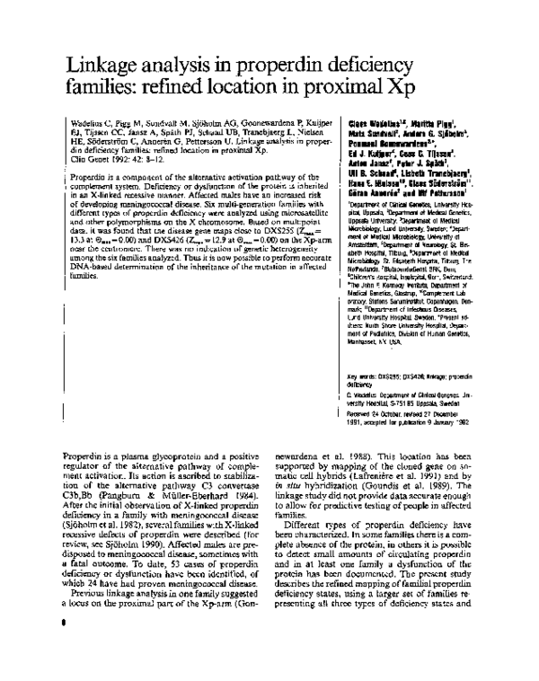 (PDF) Linkage analysis in properdin deficiency families: refined ...