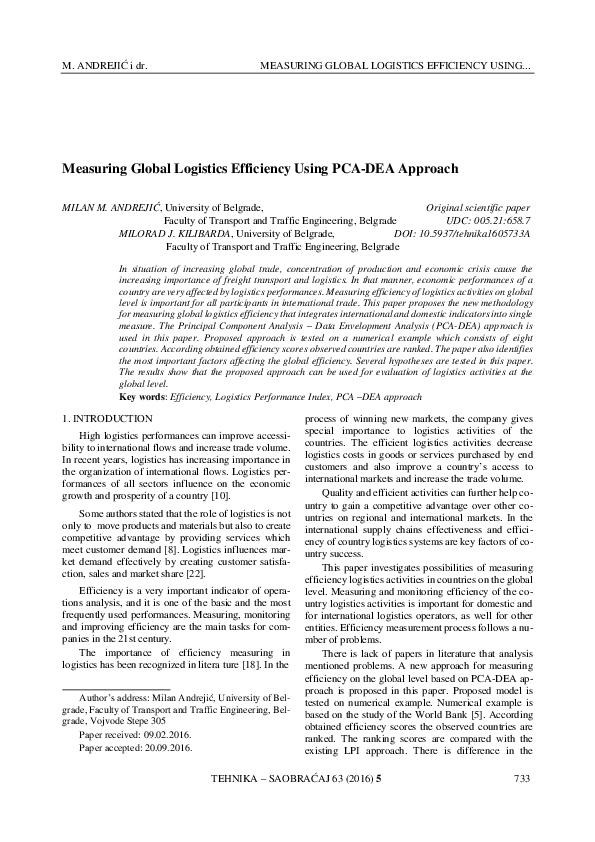 (PDF) Measuring global logistics efficiency using PCA-DEA approach