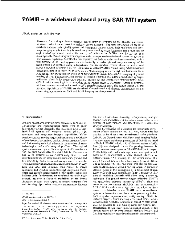 (PDF) PAMIR – a wideband phased array SAR∕MTI system