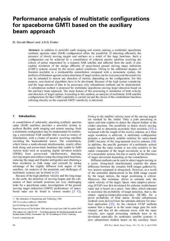 (PDF) Performance analysis of multistatic configurations for spaceborne GMTI based on the ...