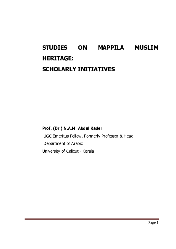 (PDF) Studies on mappila muslim heritage converted