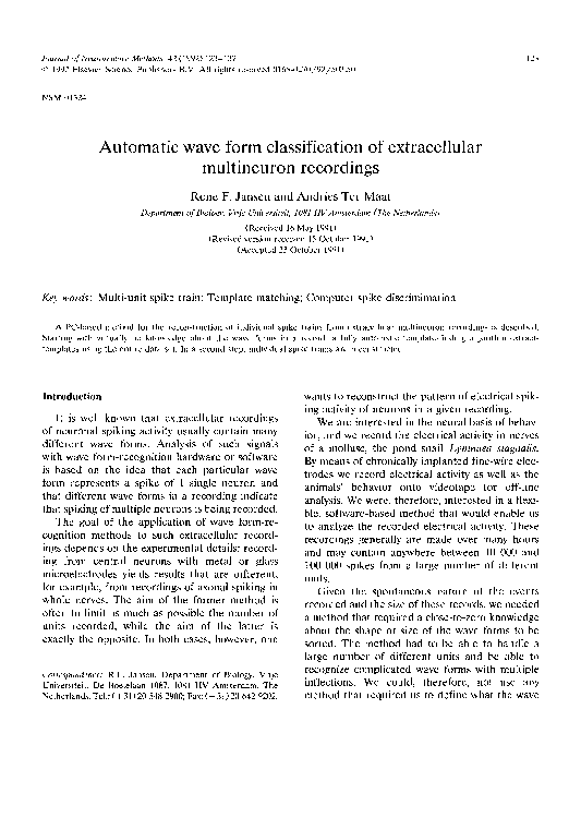 (PDF) Automatic wave form classification of extracellular multineuron ...