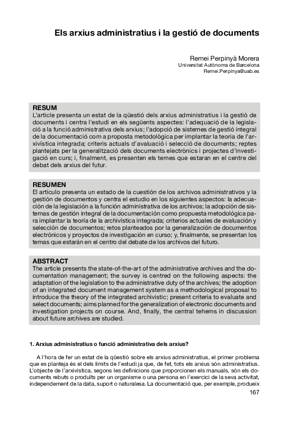 (PDF) Els arxius administratius i la gestió dels documents