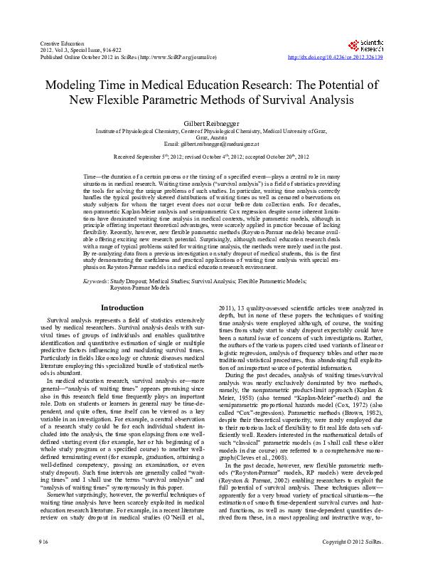 (PDF) Modeling Time in Medical Education Research: The Potential of New Flexible Parametric ...