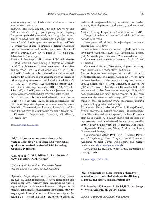 (PDF) Adjuvant occupational therapy for work-related major depression ...