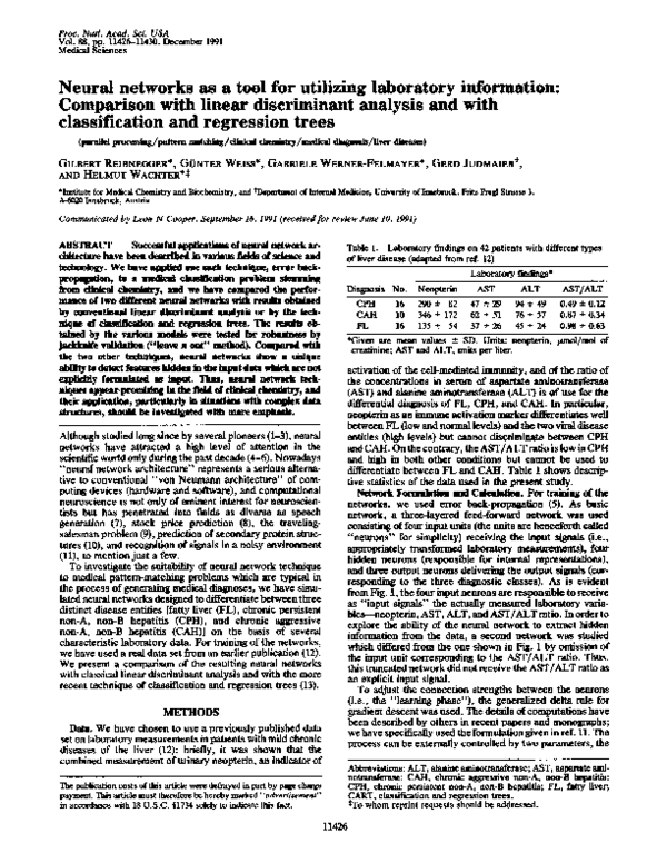 (PDF) Neural networks as a tool for utilizing laboratory information: comparison with linear ...
